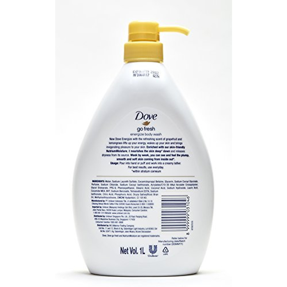 Dove Go Fresh Energize Body Wash, Grapefruit and Lemongrass Scent, 33.8 Ounce (1 Liter) International Version