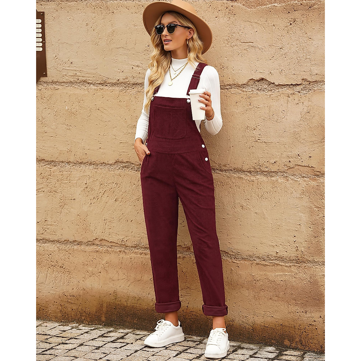 luvamia Corduroy Overalls for Women Adjustable Straps Fashion Bib Bib Overall Red Overalls Tawny Port Womens Casual Jumpsuit Size Medium Fits Size 8 / Size 10
