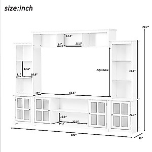 TV Stand for TV's up to 75 Inch with Open Bookshelf, Wine Cabinet & Display Cabinet, Multifunctional Entertainment Wall Unit with Bridge & Tempered Glass Door for Living Room