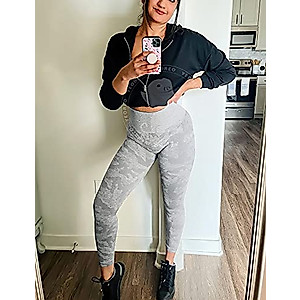 YEOREO Women's Seamless Camo Workout Leggings High Waisted Tummy Control Yoga Pants Gym Compression Tights Grey L