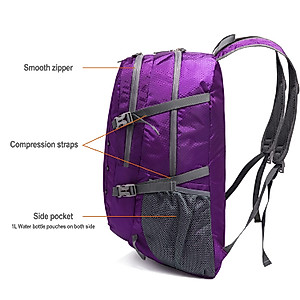 vimapo Packable Lightweight Backpack 40L, Ripstop Nylon Foldable Traveling Daypack, Collapsible Hiking Backpack For Outdoor(Purple)