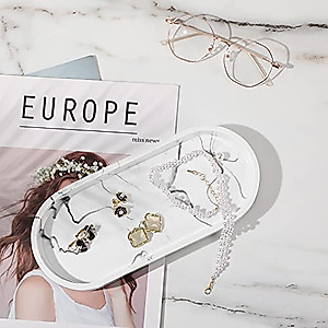KENOBEE Jewelry Organizer Tray, Resin Bathtub Bathroom Catchall, Oval Cosmetic Vanity Decorative Storage Holder Jewelry Dish for Ring Bracelet Perfume Soap Shampoo Towel Tissues, Marble White