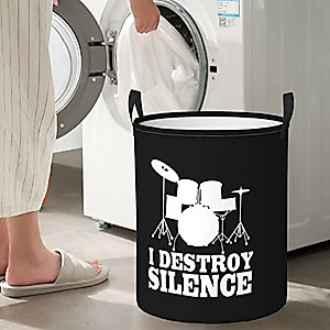 I Destroy Silence Drums Torage Basket Large Round Laundry Basket With Handles, For Clothes Storage Bathroom Laundry
