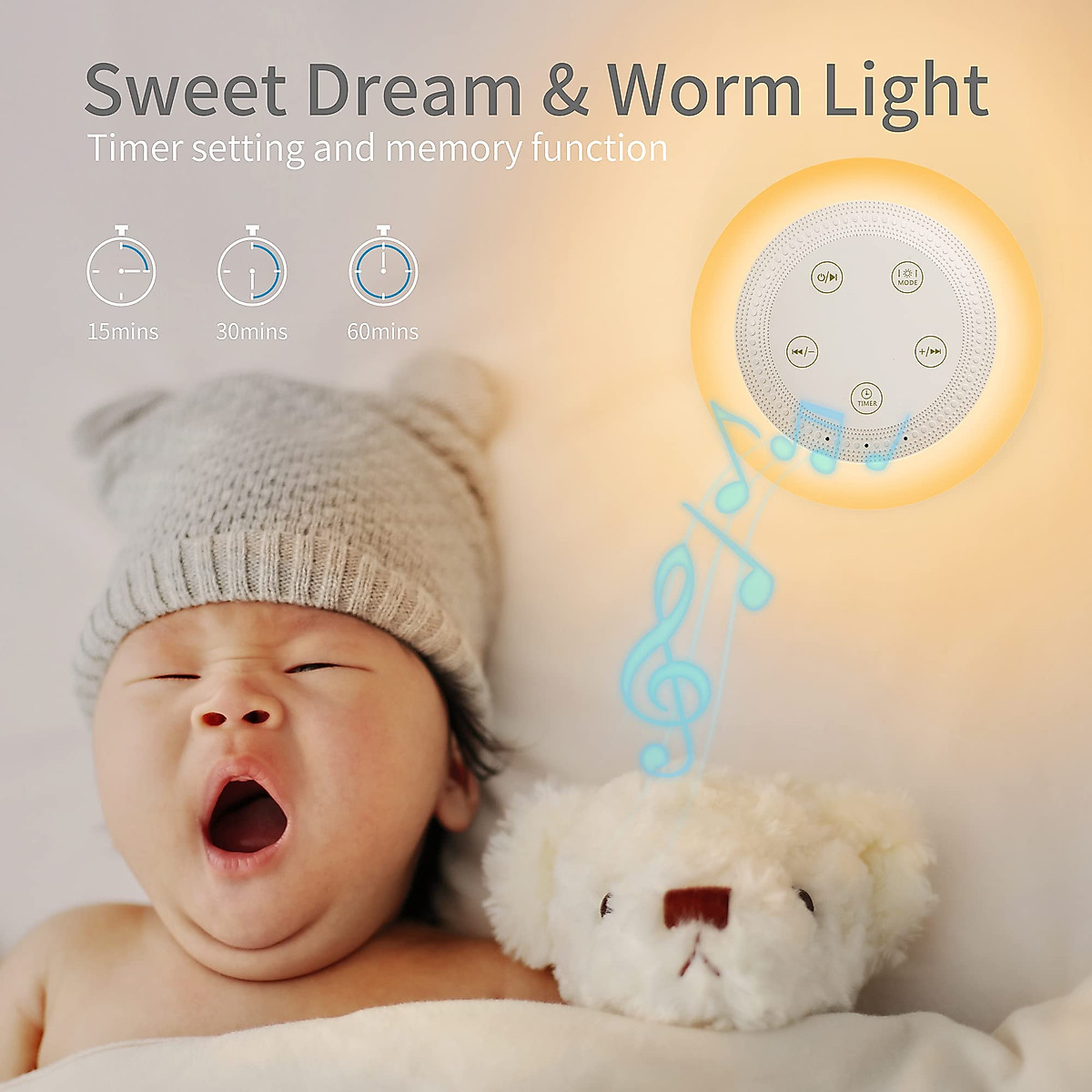 White Noise Machine with Baby Night Light for Sleeping,24 Soothing Sleep Sounds for Nursery,8 color & timer,Sound Machine Newborn Necessities,Sleep Therapy for Adults