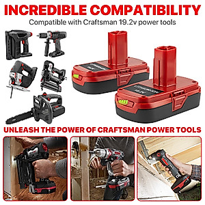2Pack 19.2V 4.0Ah Replacement Battery and Charger Kit for Craftsman 19.2V Lithium Battery Craftsman C3 XCP 130279005 1323903 130211004 Craftsman 19.2 Volt Battery Charger Set