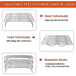 P&P CHEF Cooling Rack, 5-Tier Stainless Steel Stackable Baking Cooking Racks for Cooling Roasting Grilling, Collapsible & Heavy Duty, Oven & Dishwasher Safe - 15’’x10’’