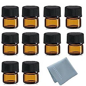 Simple-e 50pcs 1ml (1/4 Dram) Amber Mini Glass Bottle 1cc Amber Sample Vial Small Essential Oil Bottle Travel Must + 1pc Glass Clean Cloth