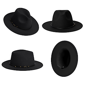 Wide Brim Fedora Hats for Women Dress Hats for Men Two Tone Felt Panama Hat Black