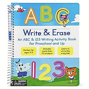Write & Erase ABC and 123: Wipe Clean Writing & Tracing Workbook Skills for Preschool Kids and Up Ages 3-5: Includes Letter and Number Tracing, Early ... Erase Marker & Bonus Restickable Stickers.