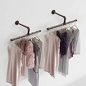 Jeasor Industrial Pipe Clothes Rack Floating DIY Wall Mounted, Heavy Duty Rustic Vintage Clothing Rod, Metal Garment Bar Space-Saving Hanging for Bedroom, Bathroom and Laundry Room (Bronze)