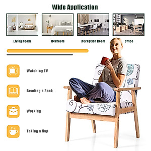 POWERSTONE Modern Accent Chair - Set of 2 Fabric Accent Arm Chair Upholstered Single Sofa with Wooden Legs for Living Room, Dinning Room, Club and Office, White