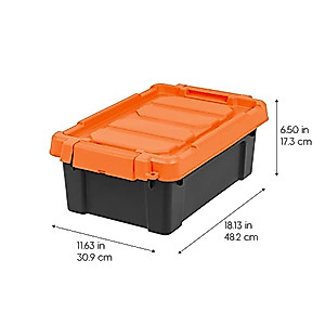 IRIS USA 3 Gallon Heavy-Duty Plastic Storage Bins, 5 Pack, Store-It-All Container Totes with Durable Lid and Secure Latching Buckles, Garage and Metal Rack Organizing, Black/Orange