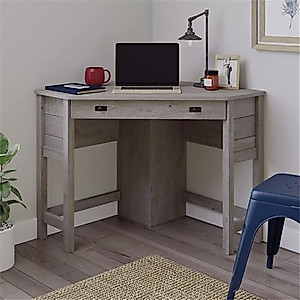 Pemberly Row Coastal Engineered Wood Corner Desk in Mystic Oak
