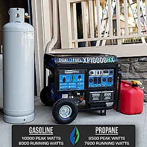 DuroMax XP10000HX Dual Fuel Portable Generator-10000 Watt Gas or Propane Powered Electric Start w/CO Alert, 50 State Approved, Blue