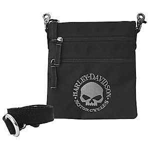 Harley-Davidson Women's Embroidered Willie G Skull Clip Bag with Strap, Black
