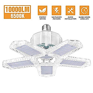 TYCOLIT LED Garage Lighting, Deformable LED Ceiling Lights with 5 Adjustable Panels, 80W/100W LED Shop Lamp for Warehouse, Workshop, Basement, Gym (100W)