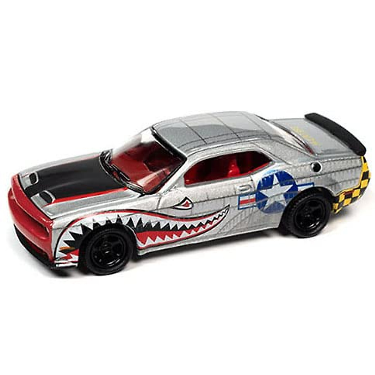 2019 Challenger Hellcat Silver Met w/Shark Teeth Graphics LTD ED to 3600 pcs Worldwide 1/64 Diecast Model Car by Auto World CP7940