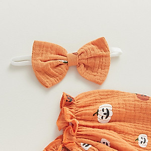 farrubbyine8 Baby Girl Halloween outfit Cute Pumpkin Romper Long Sleeve Bodysuit First Halloween Outfit Newborn Girl Fall Clothes (Orange, 0-6 Months)