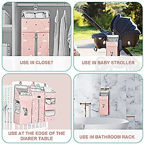 TOCKONIMN Hanging Diaper Caddy Organizer for Baby Crib - 3-in-1 Diaper Stacker for Changing Table Nursery Organization Storage Holder for Baby Essentials Attachment Portable Combining Clothing (Pink)
