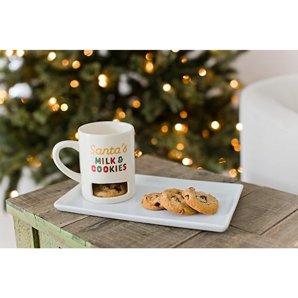 Pearhead Santa's Milk & Cookies Christmas Mug, Holiday Novelty Coffee Mug with Slot for Cookies, Holiday Home Décor, Microwave And Dishwasher Safe, Santa’s Milk & Cookies Mug, 9 Oz