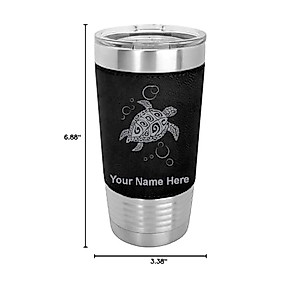 LaserGram 20oz Vacuum Insulated Tumbler Mug, Hawaiian Sea Turtle, Personalized Engraving Included (Faux Leather, Black)