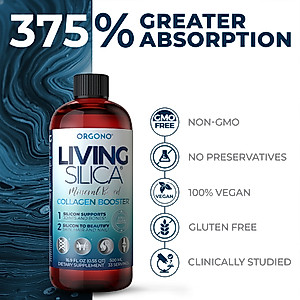 Living Silica Collagen Booster Liquid | Vegan Collagen Boosting Drink | Supports Healthy Collagen and Elastin Production for Joint & Bone Support, Glowing Skin, Strong Hair & Nails. 16.9 oz