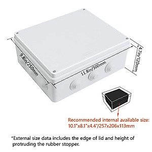 LeMotech ABS Plastic Dustproof Waterproof IP65 Junction Box Universal Electrical Project Enclosure White 11.8 x 9.8 x 4.7 inch (300 x 250 x 120 mm)