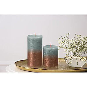 BOLSIUS 4 Pack Eucalyptus Green/Copper Sunset Rustic Metallic Pillar Candles - 2.75 X 3.25 Inches - Natural Eco-Friendly Plant-Based Wax - Unscented Dripless Smokeless 35 Hour Quality European Candles