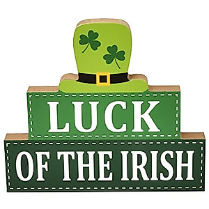 4 St Patrick's Day Wooden Table Decorations Centerpieces Blocks Shamrock Clover Irish Patty's Tiered Tray & Table Top Sign Decor for Office Dining Room Mantle Home Wood Saint Patrick Party Supplies