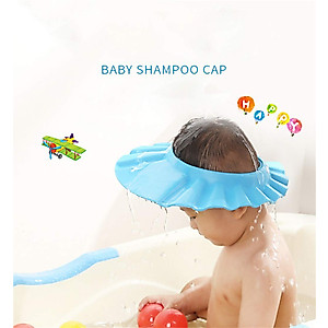 RDFGAWTCS Baby Shower Cap Silicone Bathing Hat, Adjustable Shower Cap Infants Soft Protection Hat Safety Visor Cap Hat for Toddler Kids (Blue)