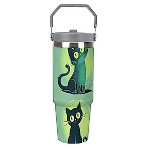STVNKML 30 Oz Tumbler with Handle And Straw, Colorful Cartoon Cat Leakproof Stainless Steel Water Bottle for Hot & Cold Drinks 24 Hours, Car Cup Holder Friendly, Travel Mug for Home, Office, Gym