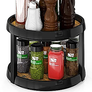 Simple Houseware 2 Tier Turntable Lazy Susan Multifunctional Organizer, Rustic Brown