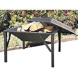 Zynuo 27 Inch Big Black Metal Square Design Charcoal and Wood Log Burning Outdoor Foldable Portable Patio Fire Pit with Spark Screen Cover