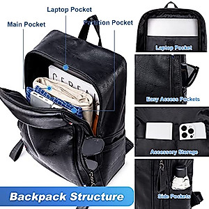 Gooday Laptop Backpack for Men,Waterproof Business Laptop Bag Travel carry on PU leather College Casual Daypack Backpack (2019-2-black)