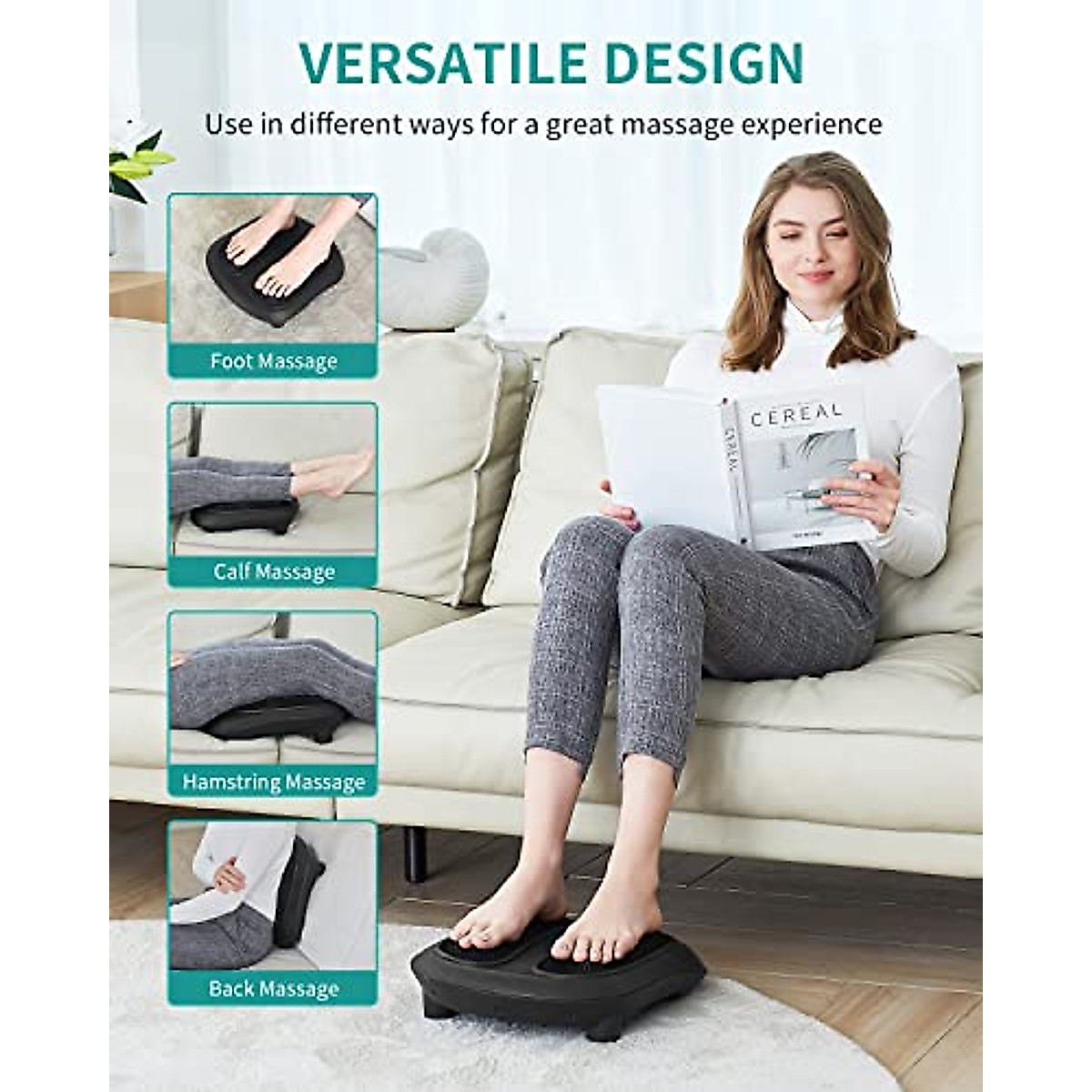 Nekteck Foot Massager with Heat, Shiatsu Heated Electric Kneading Foot Massager Machine for Plantar Fasciitis, Built-in Infrared Heat Function and Power Cord (Black)