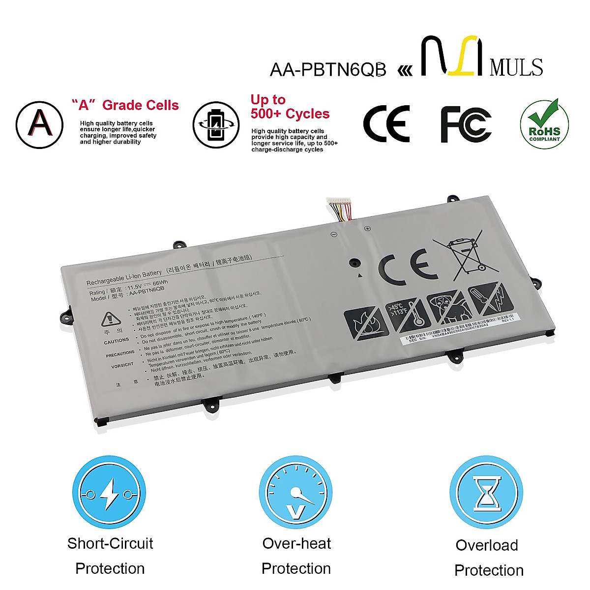 66Wh AA-PBTN6QB PBTN6QB Laptop Battery Replacement for Samsung Notebook 9 NP900X5N NT900X5N-X78L NP900X5N-X01US NP900X5N-L01US NP900X5N-K03 900X5N-K02 NP900X5N-K07HK 900X5N Series AAPBTN6QB 11.5V
