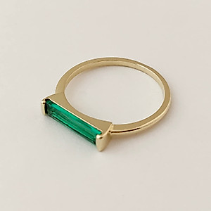 Honeycat Lorena Long Emerald Green Crystal Baguette Ring in Gold, Rose Gold, or Silver | Minimalist, Delicate Jewelry (G/6)