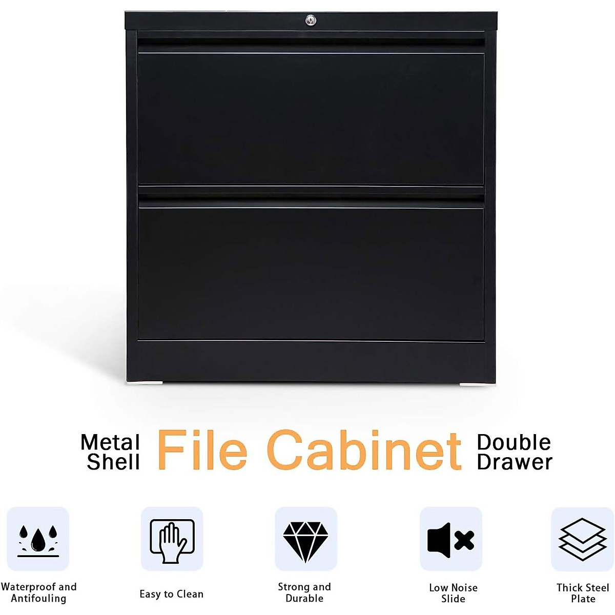 AOBABO 28" Locking 2 Drawer Metal Office Storage Organization Filing Cabinet with Adjustable File Hanging Bar and 2 Keys, Black