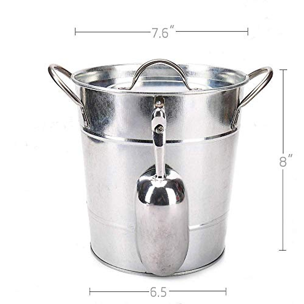 T586 4L Silver Metal Galvanized Double Walled Ice Bucket Set With Lid And Scoop