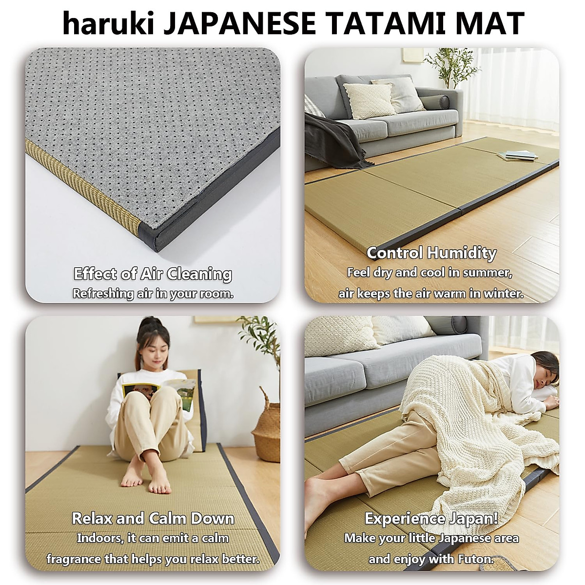§ｈａｒｕｋｉ Japanese Tatami Mat, Thick Tatami Mat Twin Floor Mattress, Japanese Rush Grass, Used for Sleep, Meditation, Yoga, Zen Tatami Mat (Natural,78.7" L x 35.4" W x 1.2" H)