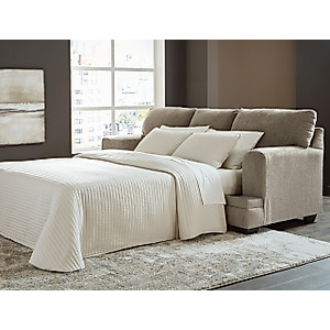 Signature Design by Ashley Stonemeade Contemporary Sofa Sleeper with Folding Gel Memory Foam Mattress, Reversible Cushions and 4 Accent Pillows, Queen, Light Brown