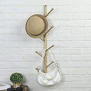 MyGift Gold Tone Metal Coat Rack, Wall Mounted Hat/Garment Hanging Rack with 8 Tree Branch Style Hanger Hooks
