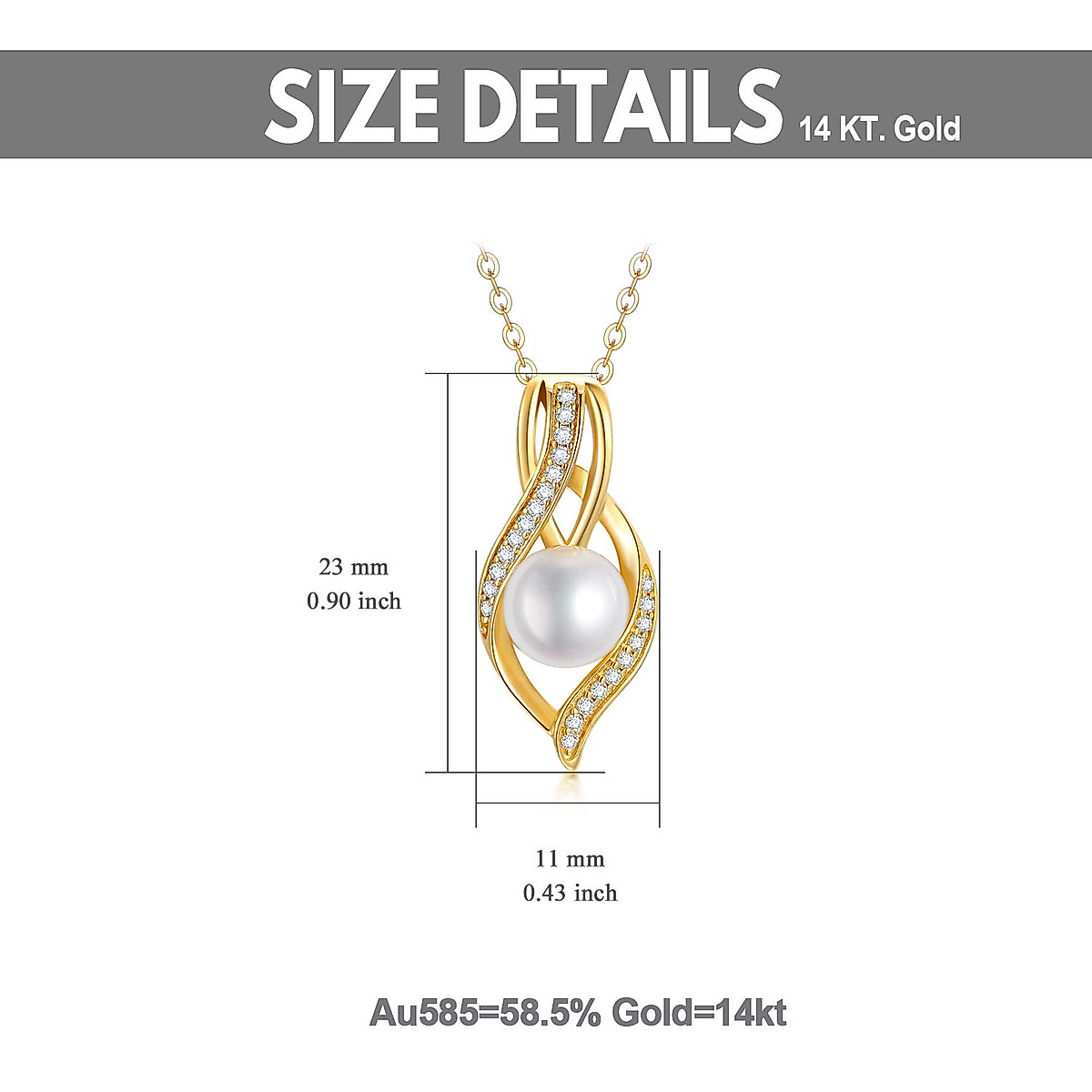 Solid 14K Gold Pearl Necklace for Women Freshwater Cultured Pearl Pendant Necklace with Moissanite Dainty Jewelry Anniversary for Wife, Mom, 16''-18''