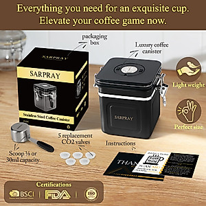 Airtight Coffee Canister with scoop, Stainless Steel Vacuum Coffee canister for Ground Coffee with Anti-Slip Base, Date Tracker Lid and Coffee Container for Cround Coffee Canister, Tea, Sugar, 21OZ