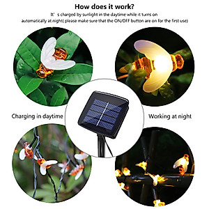 Solar string lights, 14.7Ft 2 Modes Copper Wire Outdoor String Lights 30 LEDs, Solar Bee Fairy Lights for Garden Decor, Party, Wedding, Xmas, Decoration, Yard, Patios, Indoor, Bedroom, etc (1 Pack)
