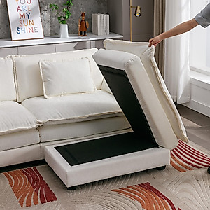 IPKIG 82.6" Sectional Sofa Cloud Couch, Modern Chenille Comfy Upholstered Modular Sofa with Ottoman, 2 Lumbar Pillow, Deep Seat Sofa Sleeper for Living Room, Apartment, Office, Studio (White)