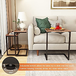 Gdvsclr Nesting Tables Set of 3, End Table with Adjustable Height, C Shaped End Table for Sofa Couch Bed, Nesting Side Tables for Living Room Bedroom, Rustic Brown
