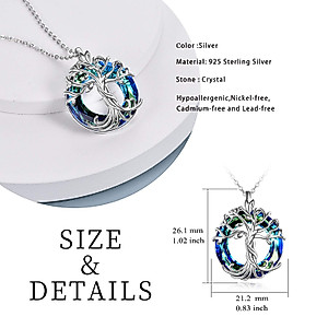 TOUPOP Jewelry for Women Tree of Life Necklace 925 Sterling Silver Family Tree Pendant Necklace with Blue Circle Crystal Mothers Day Birthday Anniversary Jewelry Gifts for Women Her Wife