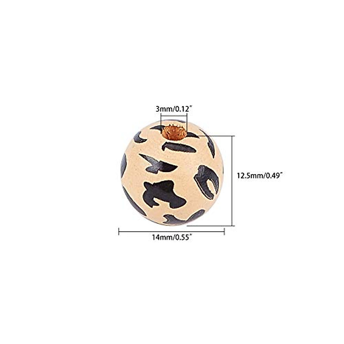 CHGCRAFT 300pcs Printed Wood Beads Dyed Charm Round Shaped Beads with Black Leopard Print Pattern Small Hole Spacer Beads Loose Wood Beads for Bracelet Necklace Earrings Keychain 12x14x13mm