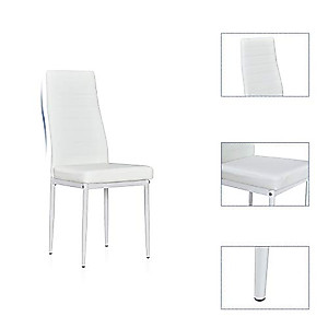 Bonnlo 5 Pieces Dining Table Set,Modern White Dining Room Table Set for 4,Small Kitchen Table and Chairs Set for 4,Glass Dinner Table Set with PU Leather Metal Frame Chairs,Clear&White